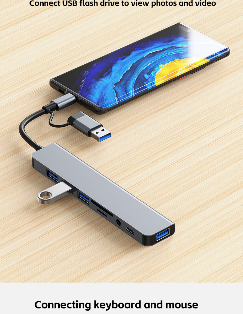 Liulz 2 trong 1 7 / 8 Cổng USB Hub Loại C Đa Cổng Adapter Bộ Chia USB3.0 2.0 Cho MacBook Air ...
