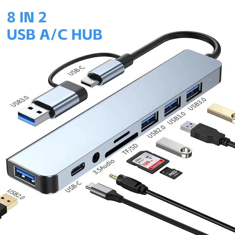 Liulz 2 trong 1 7 / 8 Cổng USB Hub Loại C Đa Cổng Adapter Bộ Chia USB3.0 2.0 Cho MacBook Air ...