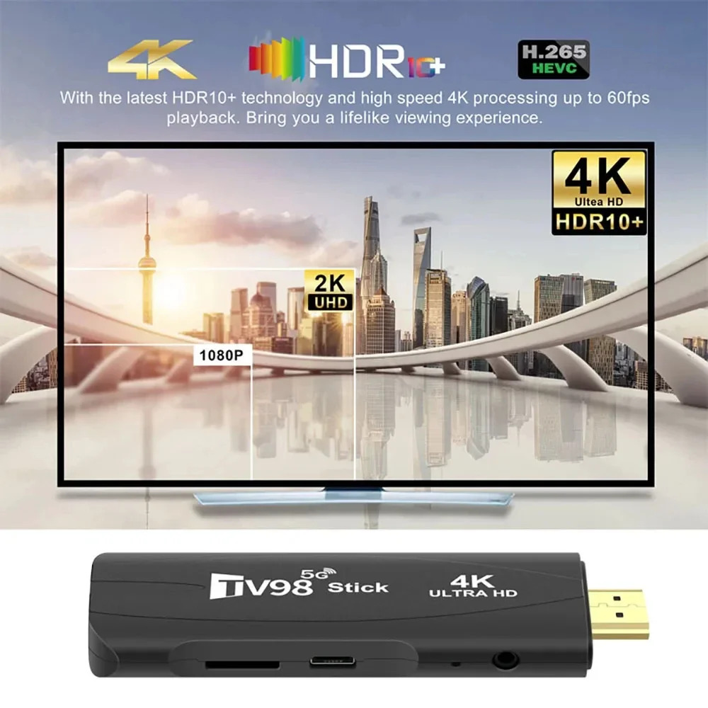 Tv98 Ultra HD TV Stick Android 12.1 4K Smart TV Box 2.4G 5G WiFi H.265 Network Media Player Set ...