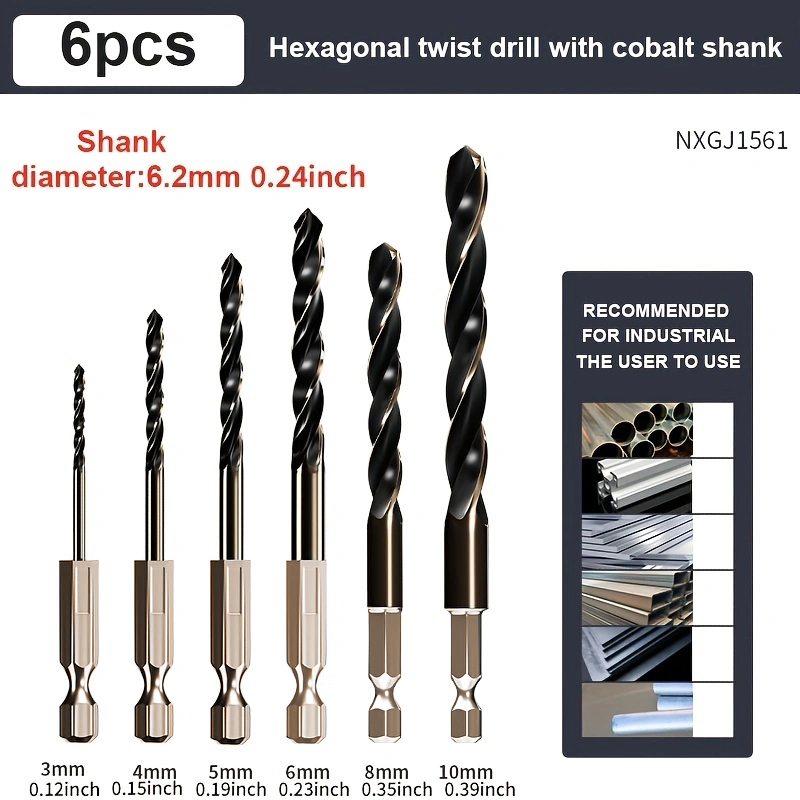 Bộ mũi khoan số liệu coban Hex Shank, 6 chiếc (3mm-10mm) cho kim loại, gỗ và nhựa | Shopee Việt Nam