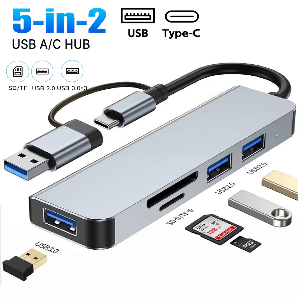 Bộ chia USB 5 trong 2 5Gbps Hộp số tốc độ cao Loại C sang USBOTG USB ...