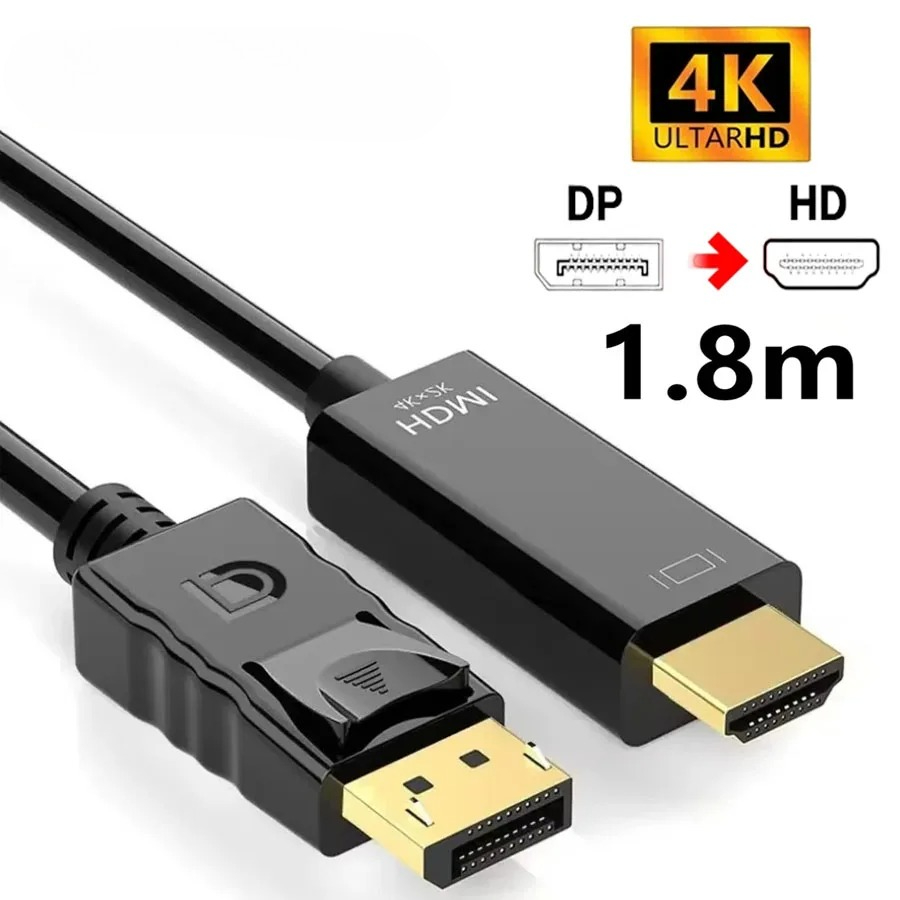 Cáp chuyển đổi DisplayPort to HDMI 1.8m 4K cho máy tính để bàn, laptop ...