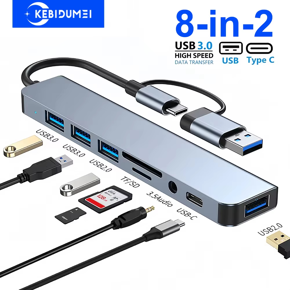 Bộ chia USB đa năng HUB 3.0 8 trong 2, trạm kết nối 5Gbps tốc độ cao ...