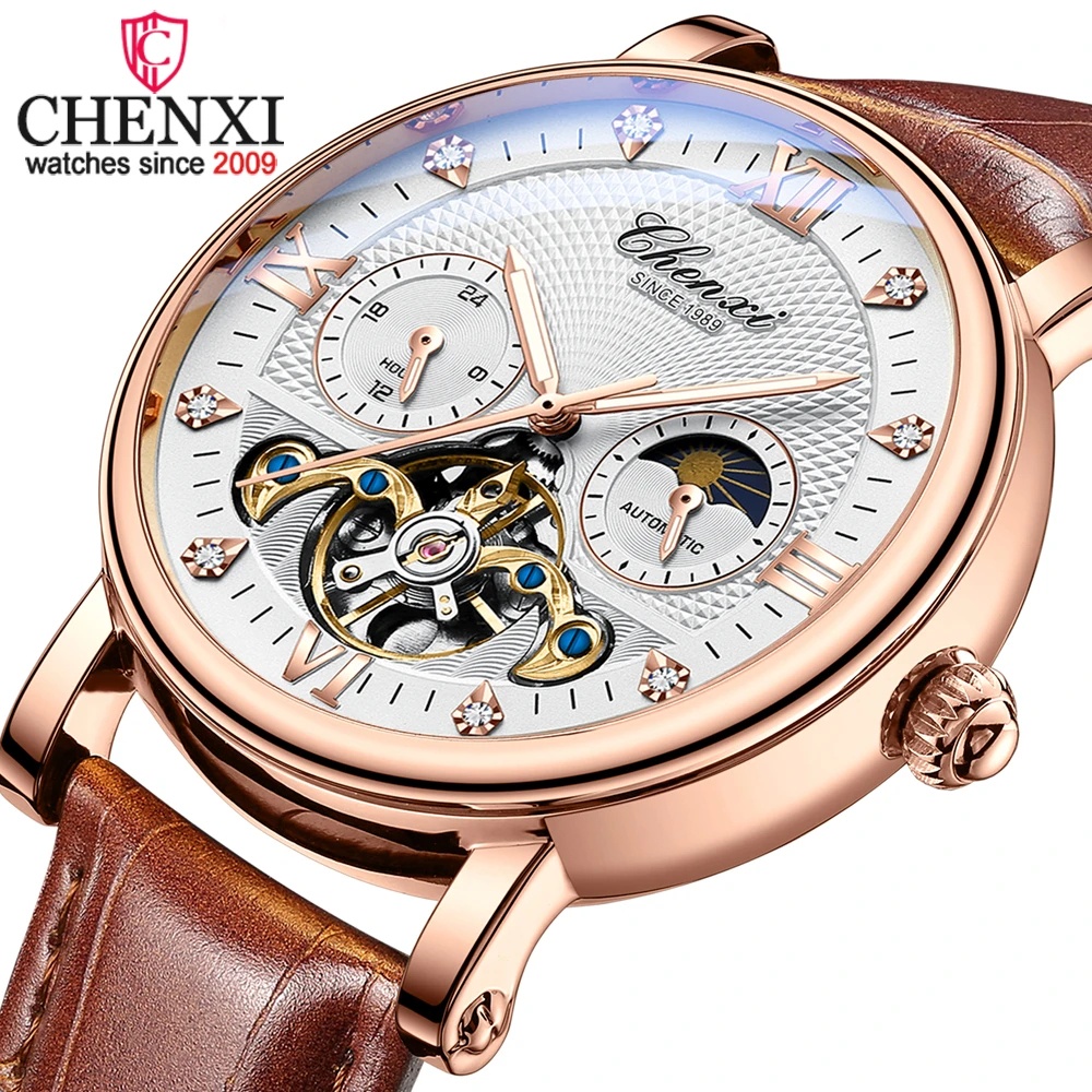 Đồng hồ nam CHENXI Xu hướng mát mẻ Pha mặt trăng Đồng hồ cơ tự động phát sáng Đồng hồ đeo tay ...