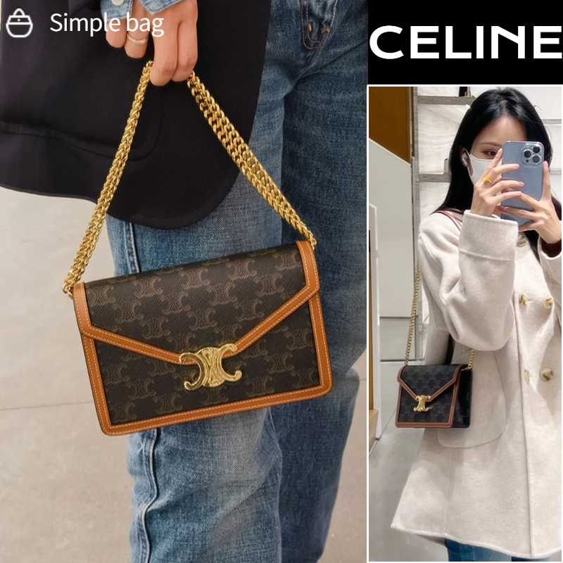 Celine CELINE Chain Triomphe Canvas Và Ví Triomphe Trong Calfskin ...