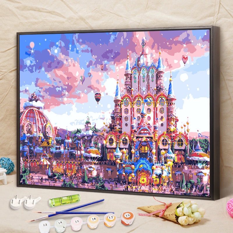 Nong Yang-30*40cm-Disney-lâu đài disney-tranh sơn dầu số hoá-tranh cặp ...