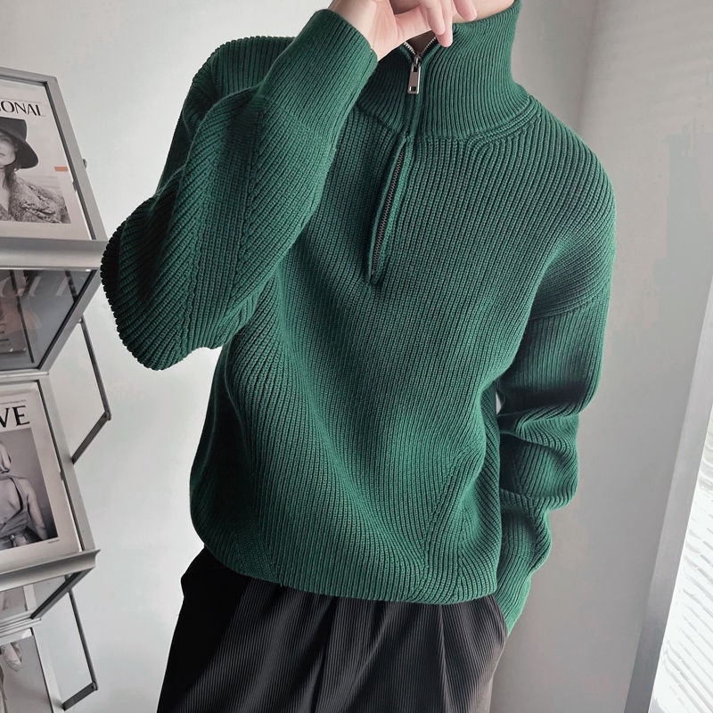 [yuanz] Áo Khoác sweater Dệt Kim Cao Cấp Chui Đầu Cổ Lọ Đường Phố Mùa Thu Đông Giản Dị Có Dây ...