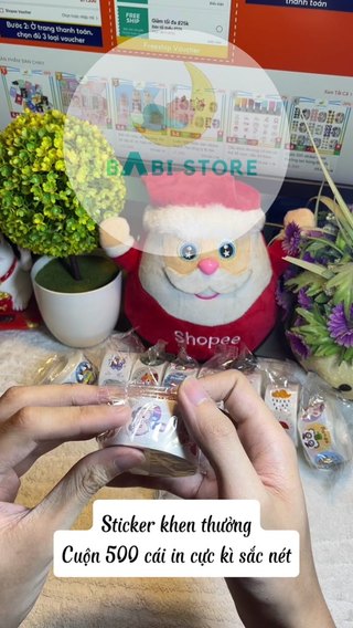 Cuộn 500 sticker khen thưởng tạo hứng thú cho bé học tiếng Anh loại dày ...