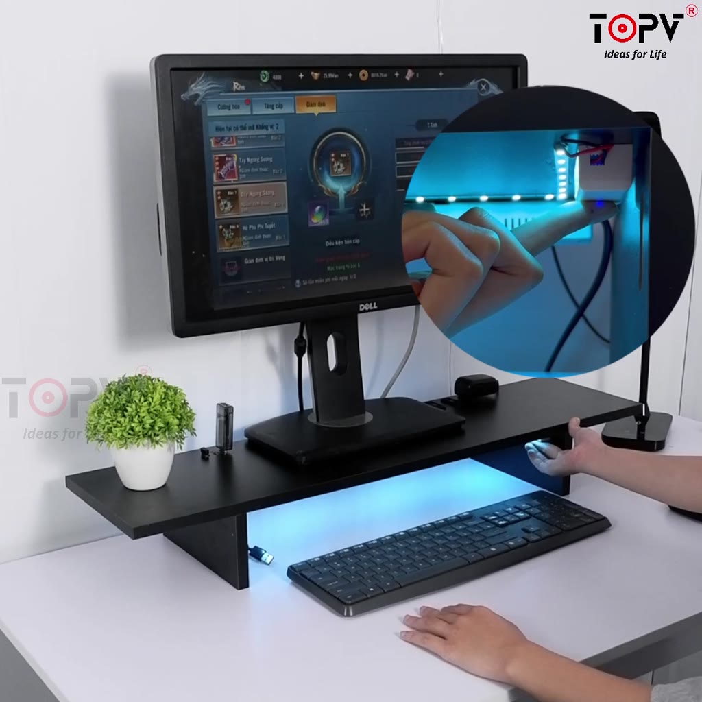 Kệ màn hình máy tính LED sạc không dây USB giá đỡ màn hình pc decor bàn ...