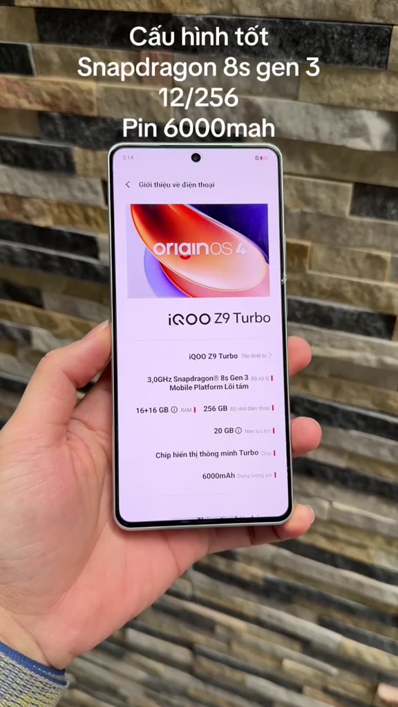 Điện thoại Vivo iQOO Z9 Turbo, RAM 12/256GB chip Snapdragon 8s Gen 3 màn AMOLED 1.5K sạc 80W ...