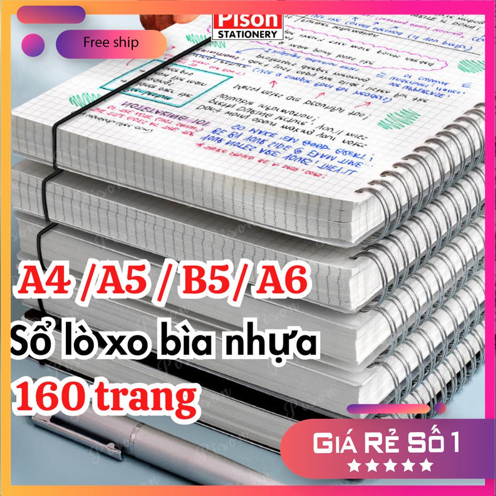 Sổ lò xo basic A6 A5 B5 A4 160 trang kẻ caro kẻ ngang vở tập bullet ...