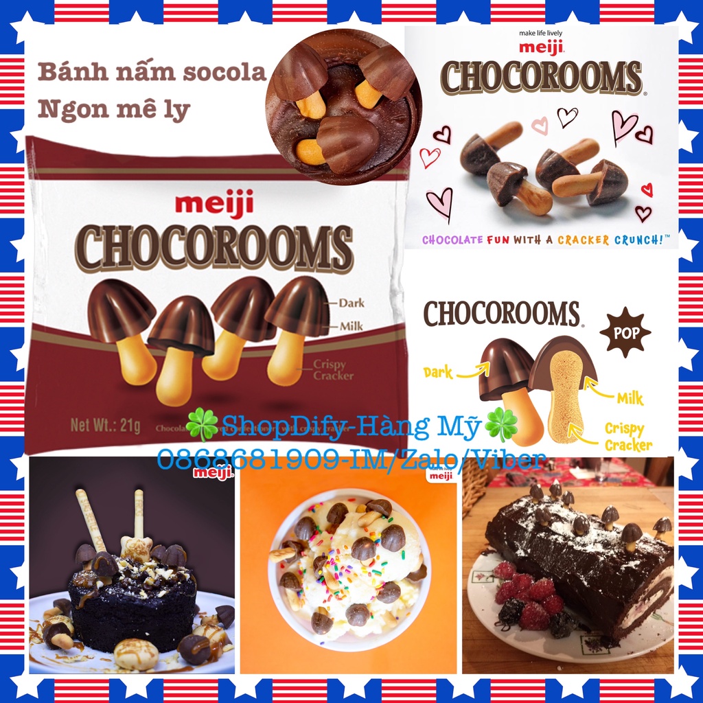 Bánh quy socola hình nấm Meiji Chocorooms Chocolate, hàng nhập Mỹ Chocoroom, Gói nhỏ 21g ...