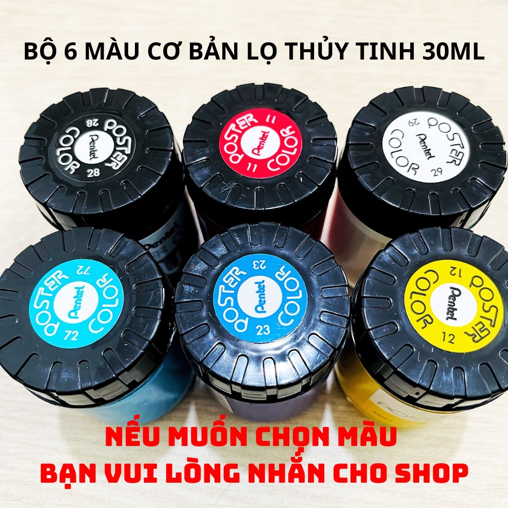 Màu poster Pentel, bộ 12 màu bột pha sẵn POSTER COLOR lọ thuỷ tinh 30ml ...