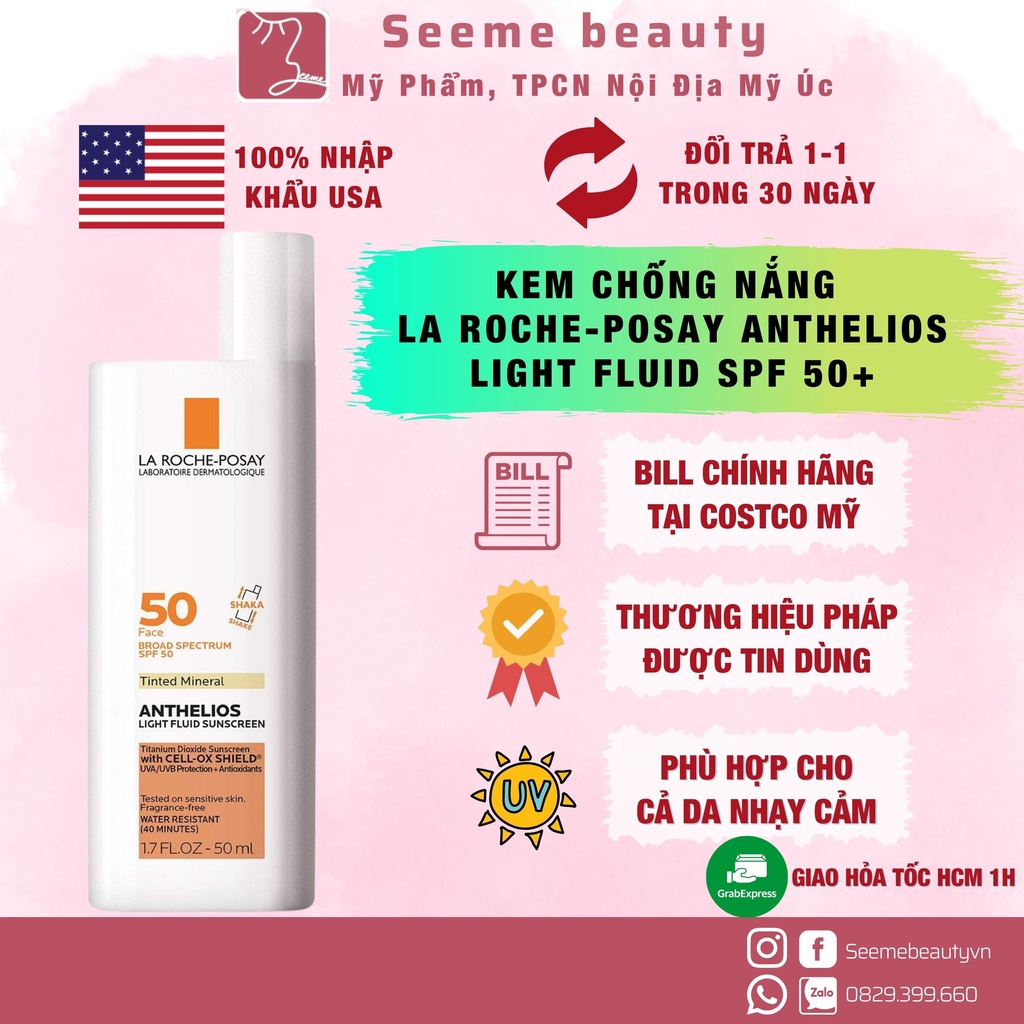 [Hàng Mỹ] Kem Chống Nắng La Roche-Posay Anthelios Light Fluid Sunscreen SPF50, SPF60 Tinted ...