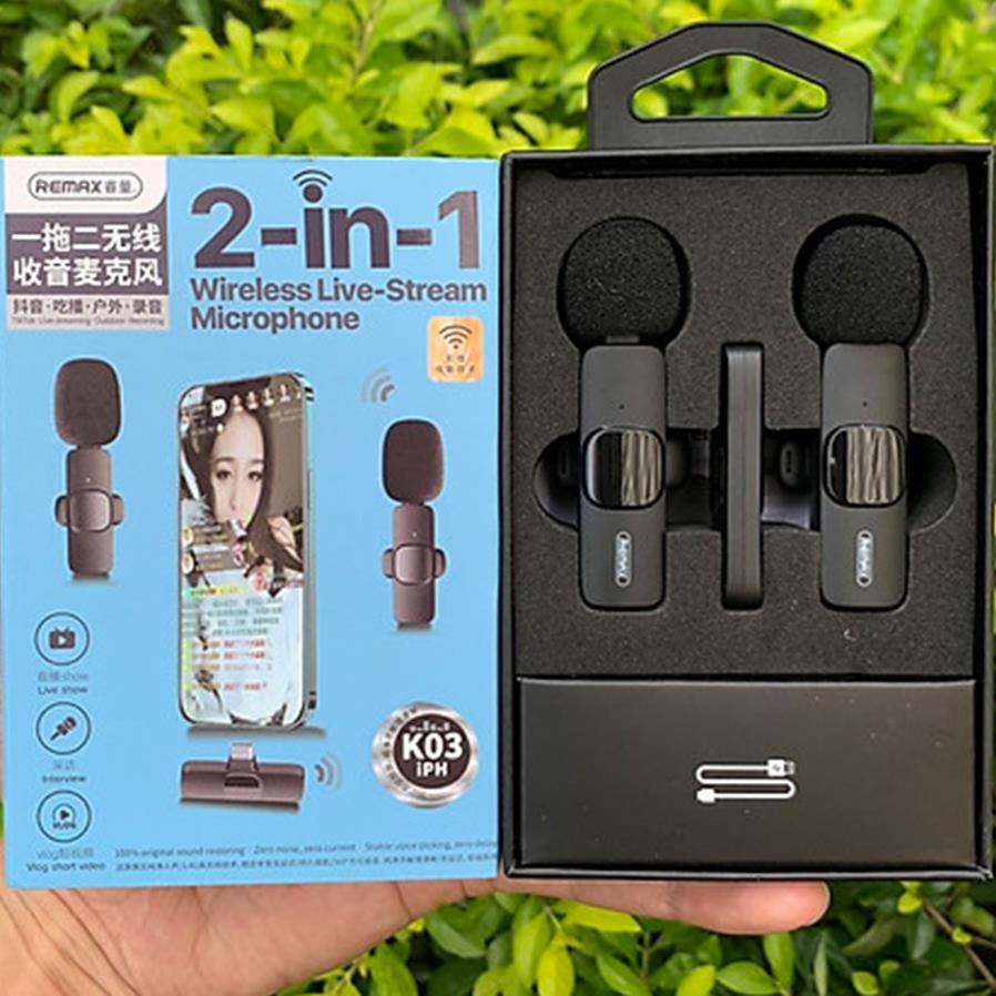 Micro không dây cài áo thu âm cho điện thoại livestream Remax K03 2 mic lọc âm [ Mẫu mới ...