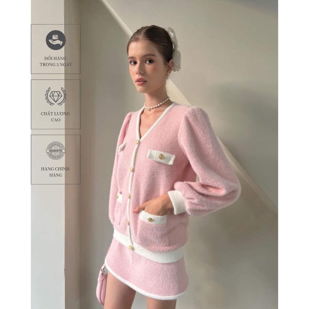 TIFFANY STUDIOS - Set Áo Và Chân Váy Lông Thỏ Hồng Viền Nhỏ - CAROLINE ...