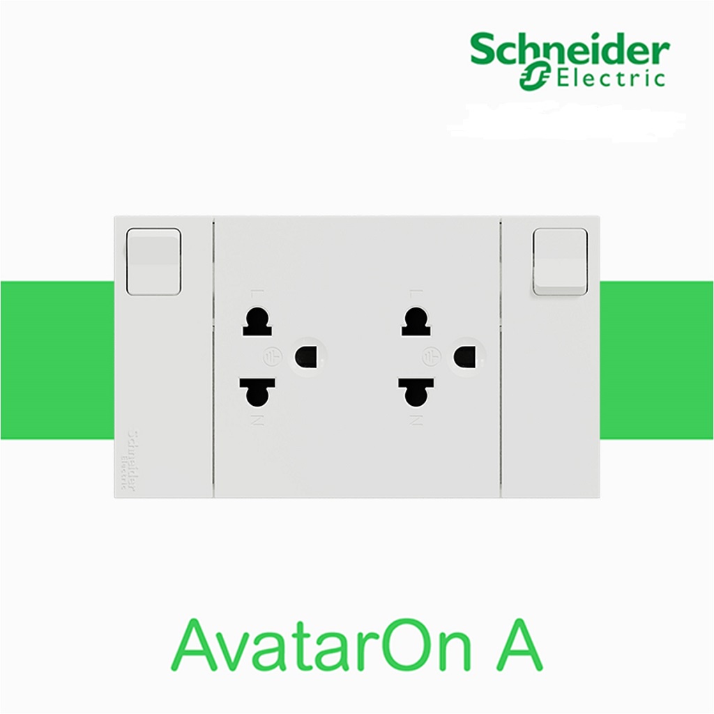 Ổ cắm đôi 3 chấu có kèm công tắc hàng chính hãng Schneider dòng Avataon ...