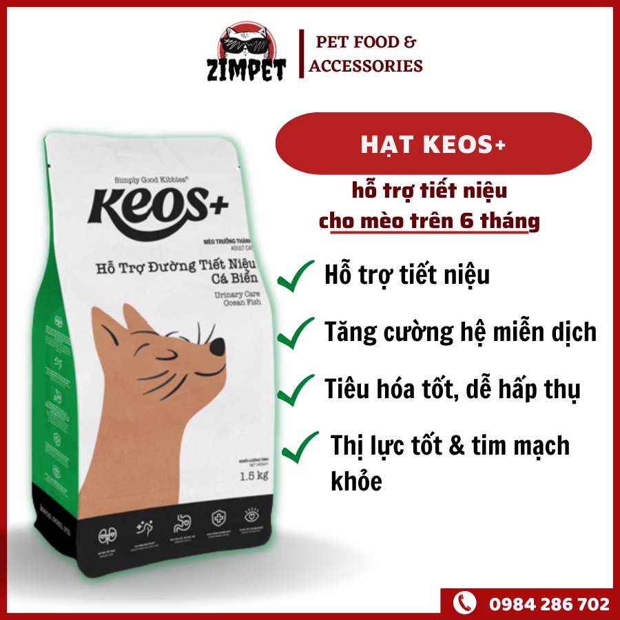 Tặng kèm 1 gói Pate 100gr - Thức ăn hạt Keos+ hỗ trợ đường tiết niệu cho mèo gói 1,5kg - Thức ăn ...