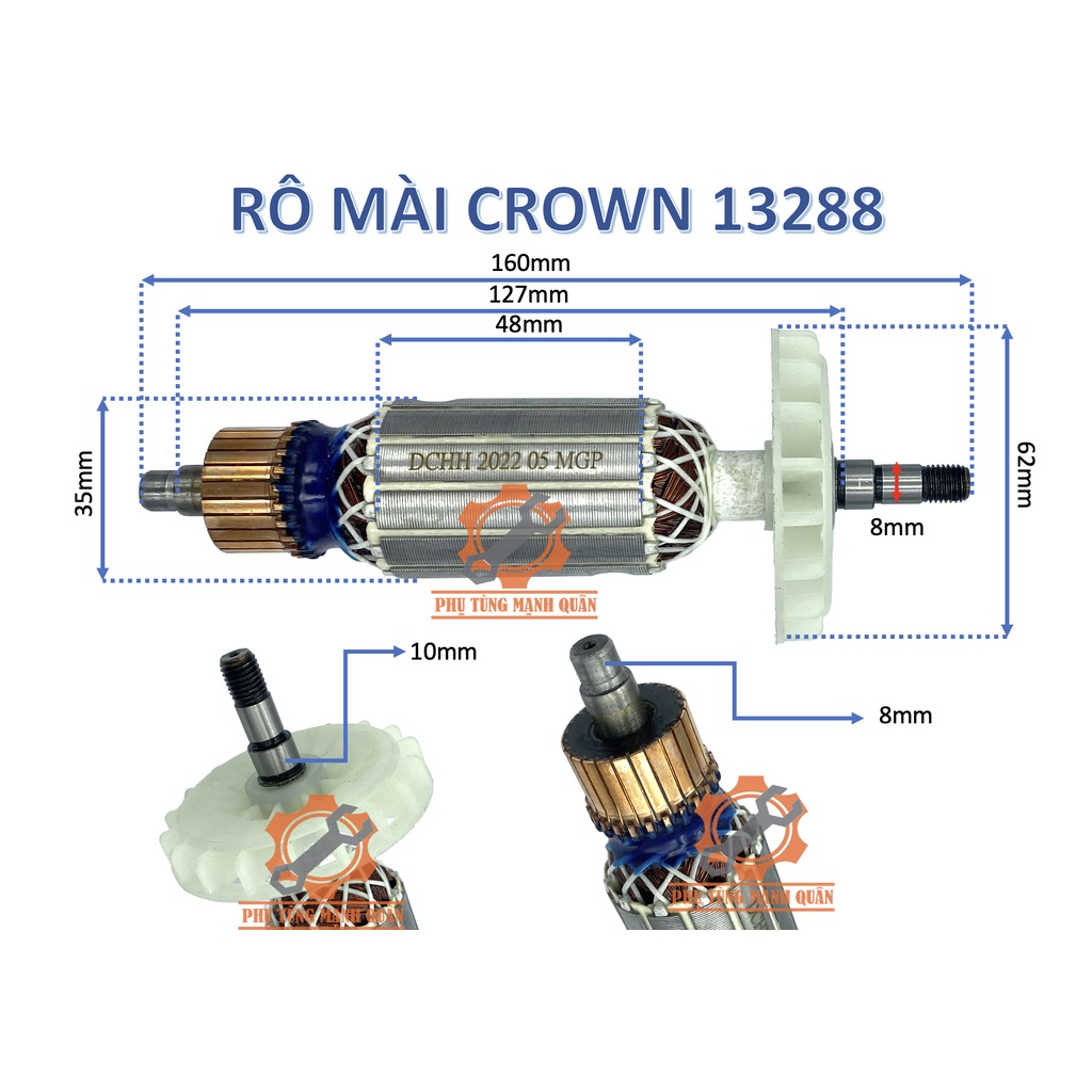 Rotor/ruột máy mài Crown 13288 -CT3055-3117 tặng kèm chổi than tương ...