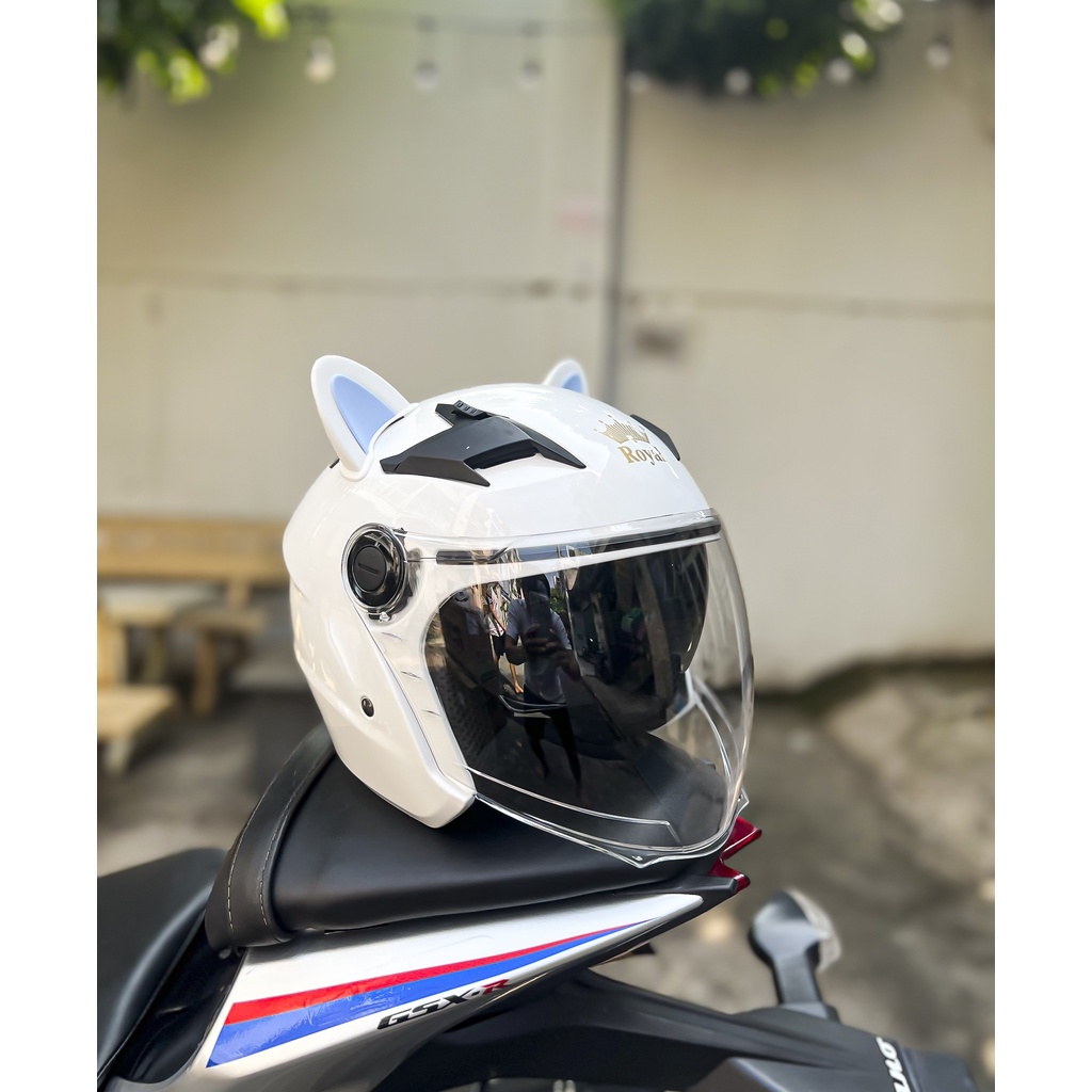 MŨ BẢO HIỂM ROYAL 3/4 2 KÍNH M268, M668 MÀU TRẮNG BÓNG TẶNG KÈM LOGO ...
