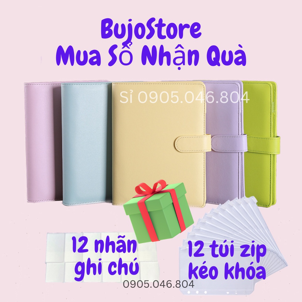 COMBO Sổ da kèm Túi Zip A6 6 còng dùng để chi tiêu tiết kiệm đựng tiền ...