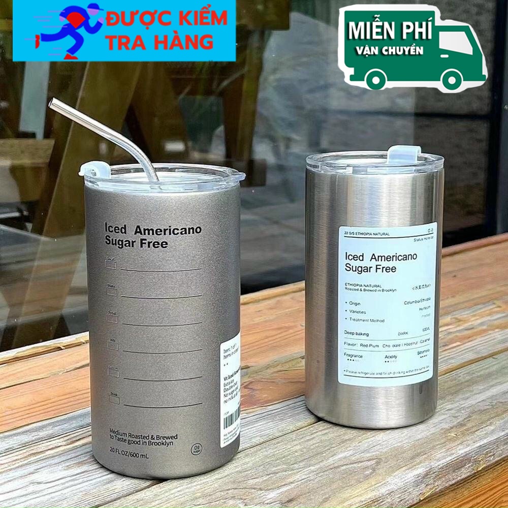 Cốc Giữ Nhiệt, Ly Giữ Nhiệt Iced Americano Inox 304 Có Ống Hút Ly Uống Coffee 600ML Giữ Nhiệt 6 ...