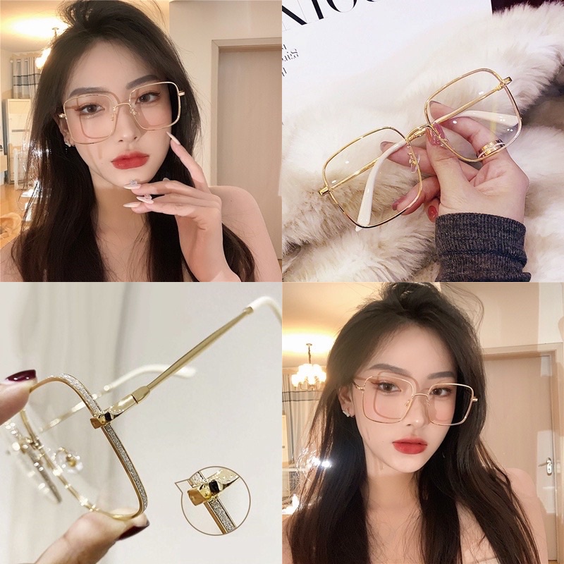 Kính Mát Gọng Vuông Đính Kim Cương Cao Cấp Chống Bức Xạ Ánh Sáng Xanh ...