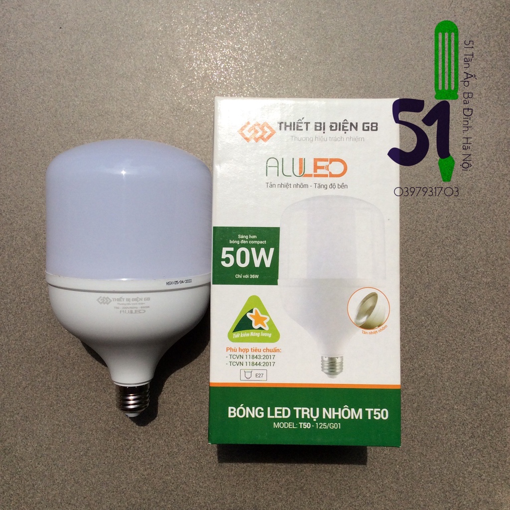 Bóng led G8 50w ánh sáng trắng đui xoáy | Bóng Led trụ nhôm T50 (AluLed ...