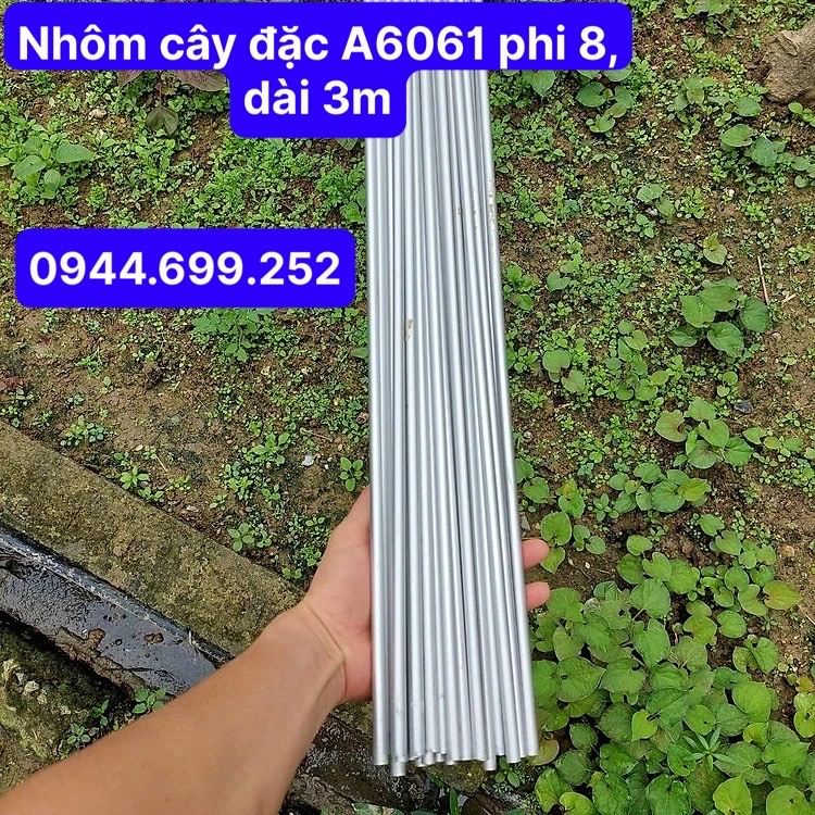 Nhôm cây tròn đặc A6061 phi 8mm, Dài 3m ( cắt 3 thanh, mỗi thanh dài 1m ) | Shopee Việt Nam