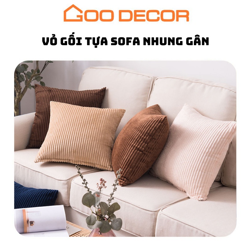 Vỏ gối sofa GOO Decor vải nhung tăm, áo gối tựa sofa hình vuông 40x40 ...