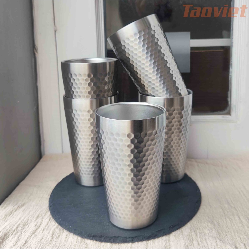 (1 LY) Ly Inox 304 hai lớp hoa văn tổ ong TRẮNG dung tích 350ml Ly uống ...