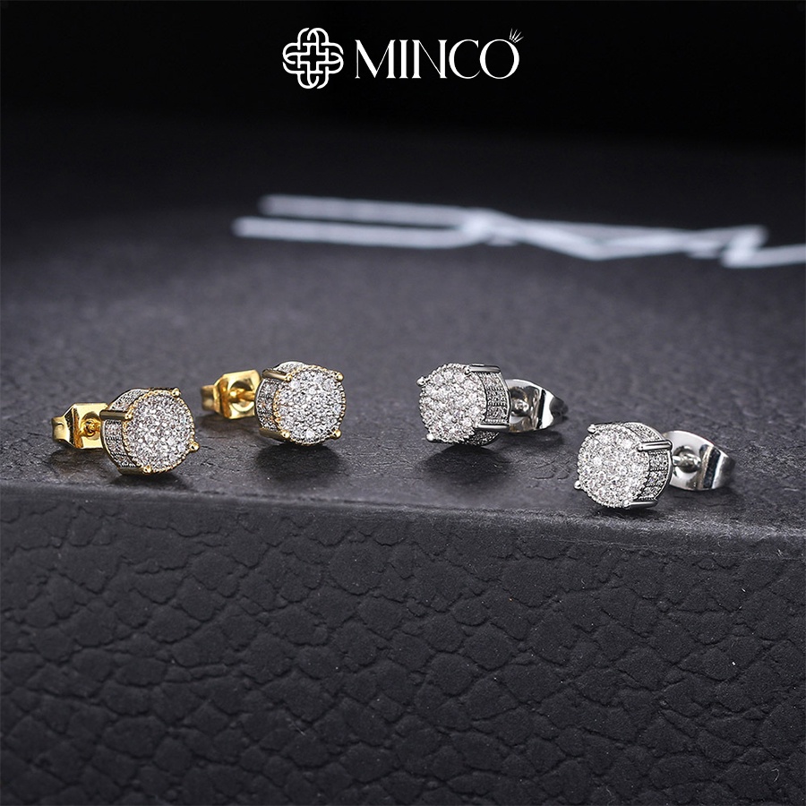 Bông tai nam đính đá Minco Accessories khuyên tai cho nam thiết kế hình tròn phong cách hip hop ...