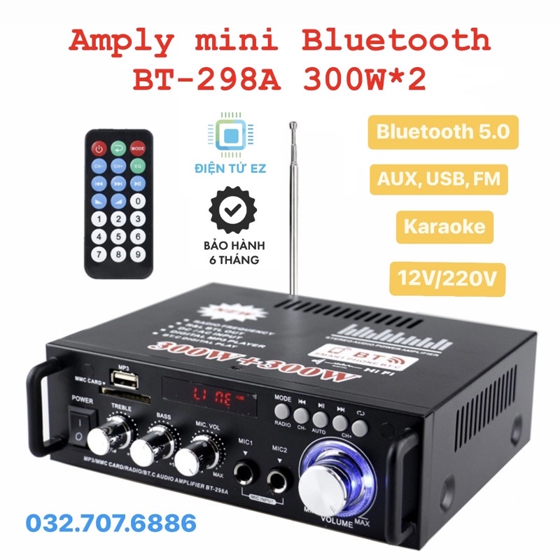 Amply Mini BT-298A Bluetooth 5.0 nghe nhạc hát Karaoke, 2 kênh âm thanh ...