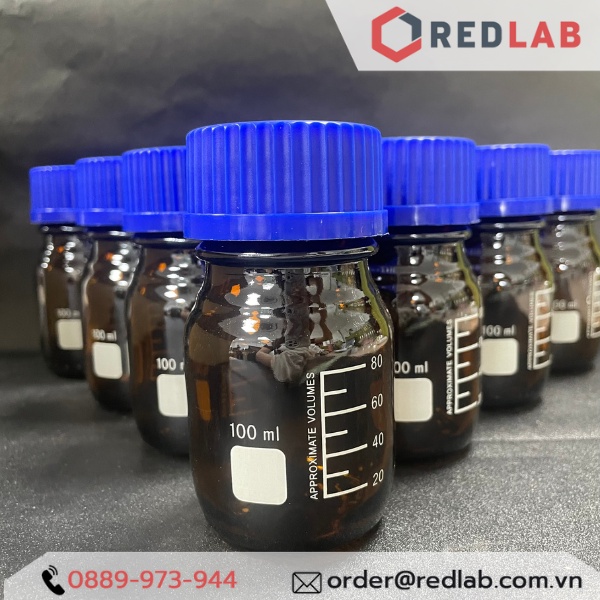 Chai nâu nắp vặn xanh ONELAB 100ml 250ml 500ml, chai thuỷ tinh soda-lime đựng mẫu thí nghiệm, có ...