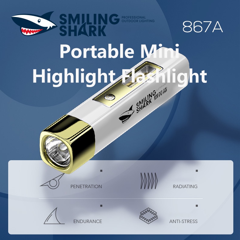 Đèn pin mini SMILING SHARK LED COB 2 trong 1 18650 sạc USB không thấm ...