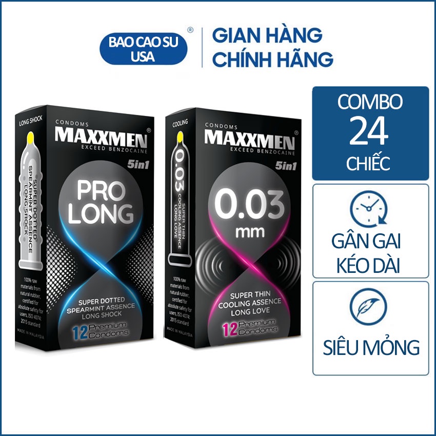 Combo 2 hộp bao cao su cao cấp Maxxmen 5in1 kéo dài, gân gai, siêu mỏng - 24 cái | Shopee Việt Nam