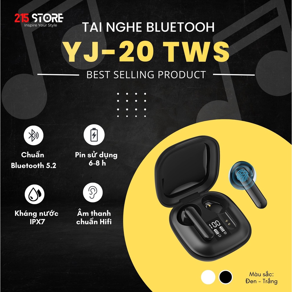 Tai nghe headphone bluetooth không dây 215Store YJ-20 TWS, kháng nước IPX7, âm thanh trung thực ...