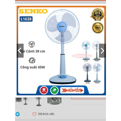 Quạt lửng Senko L1638 chính hãng DUKA, Quạt điện cây đứng lỡ 3 tốc độ ...