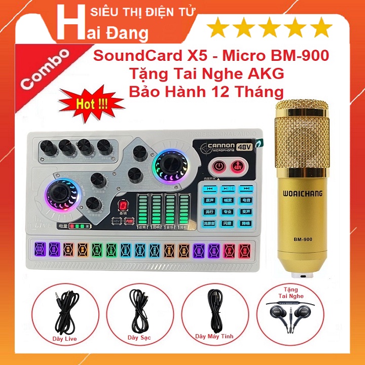 Combo Sound Card X5, Bluetooth Auto-tune, Có Cổng Cắm Mic 48V, Micro BM ...