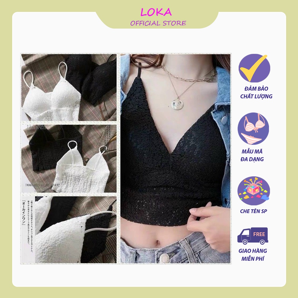 Áo 2 dây ren dáng lửng, bra ren kiểu dáng croptop quyến rũ lưng chun co ...