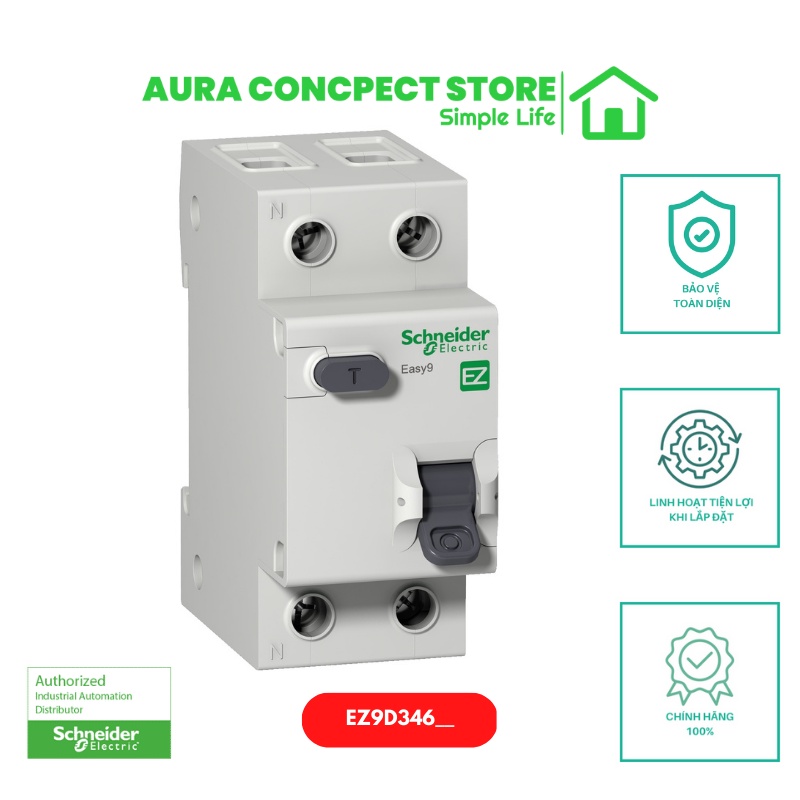 Aptomat chống giật RCBO (bảo vệ quá tải, ngắn mạch & chống dò điện) 1P+1N Easy9 30ma 4.5ka ...