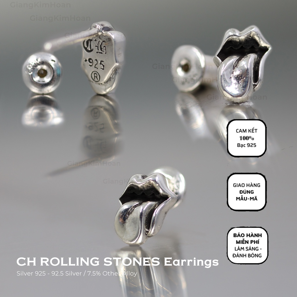 Khuyên tai Chrome Hearts Rolling Stone nam nữ bạc 925 phong cách cá ...