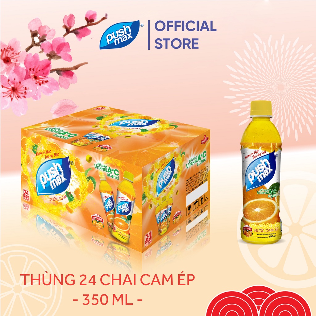 Thùng 24 Chai Nước Cam Ép Pushmax Hương Vị Tự Nhiên (350ml x 24 Chai ...