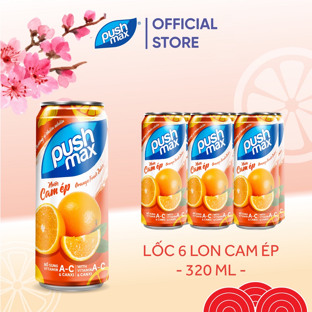 Lốc 6 Lon Cam Ép Pushmax Hương Vị Tự Nhiên (320ml x 6 Lon) | Shopee ...