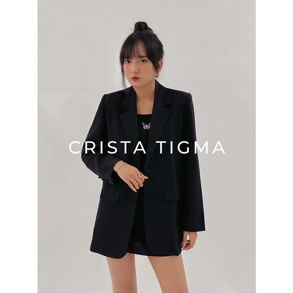 Vest Blazer 2 lớp đen nữ có độn vai Crista Tigma dáng công sở | Shopee ...