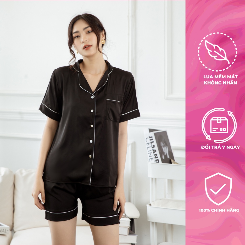 Bộ Đồ Ngủ Nữ Pijama Lụa Mặc Nhà Tay Ngắn Quần Ngắn Màu Đen Size Từ 42kg-62kg | Shopee Việt Nam