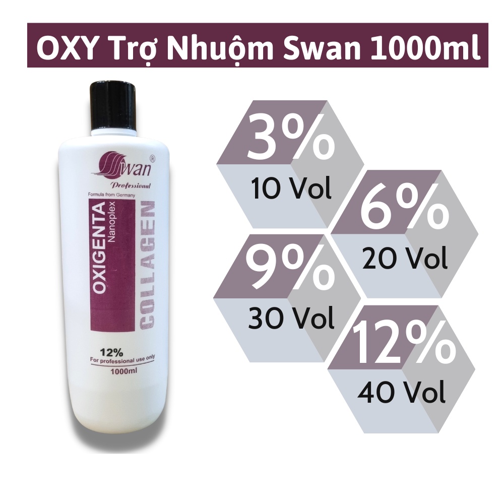 Oxy trợ nhuộm tóc siêu dưỡng không rát Swan 1000ml chai màu trắng nắp ...