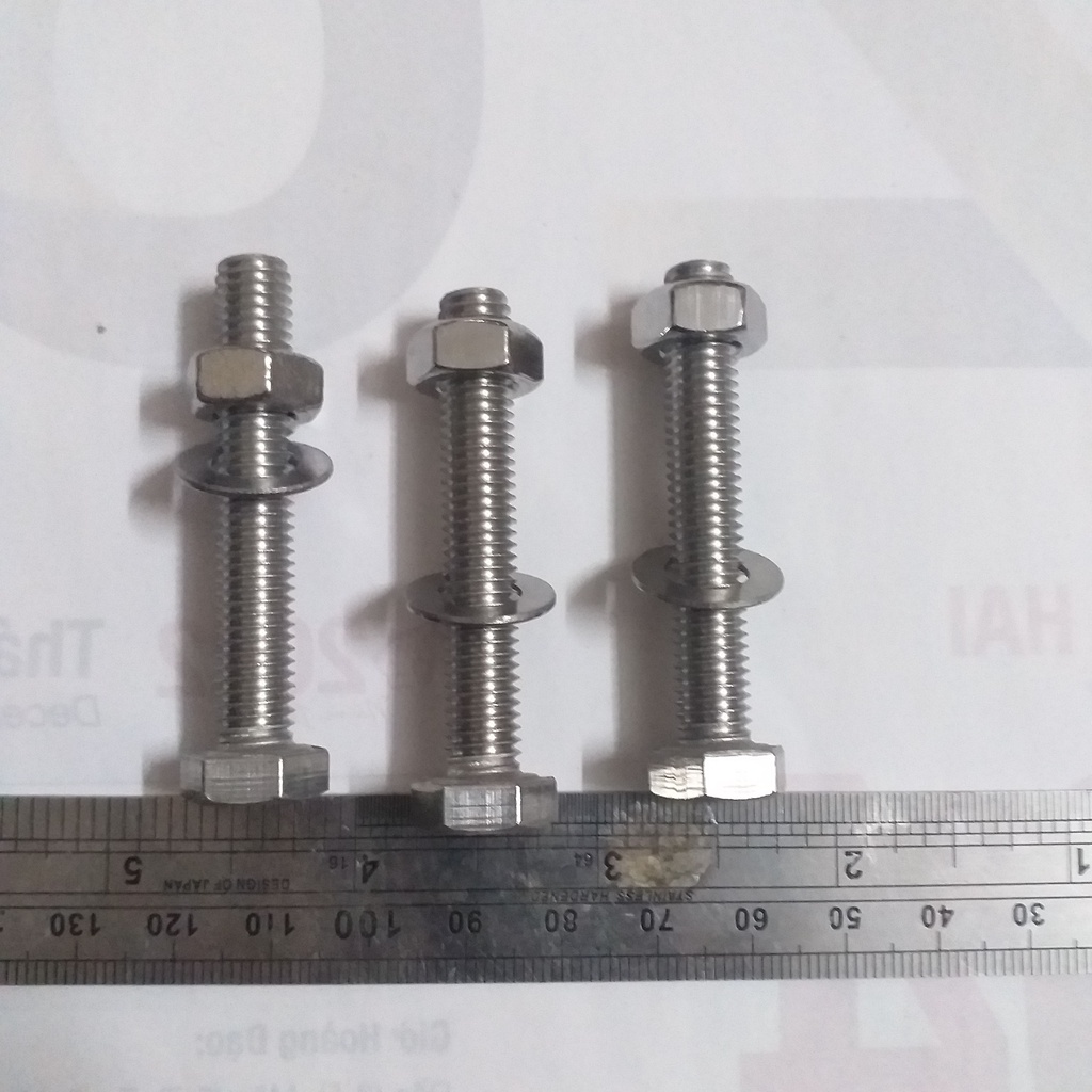 Combo/sét 10 con Bulong M8x50mm lục giác ngoài INOX 304 và Combo 10 bộ: Bulong +đệm +ecu M8x50mm ...