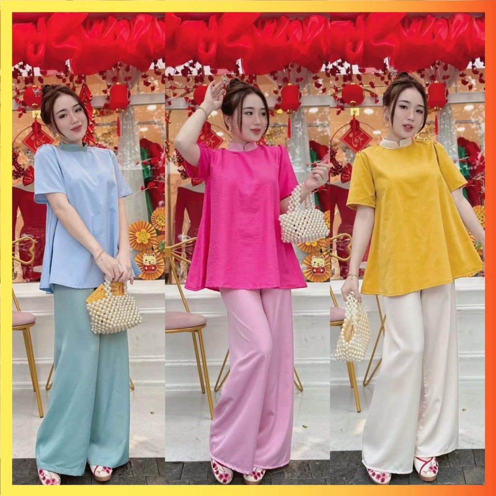 Bộ đồ bà ba cách tân đồ lam pháp phục nữ truyền thống cổ cao đi lễ chùa hàng loại 1 kèm quần may ...