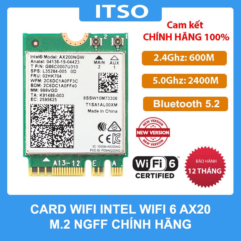 Card WIFI Intel AC7260 AC8260 AC9260 AX200 AX210 khe M2 cho laptop - Thiết bị thu wifi cho máy ...